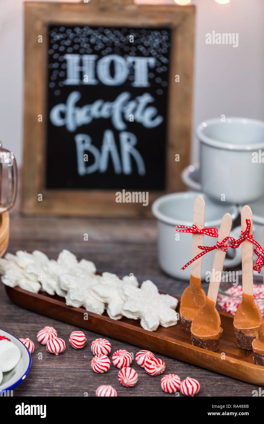 Hot chocolate station with variety of topppings Stock Photo - Alamy