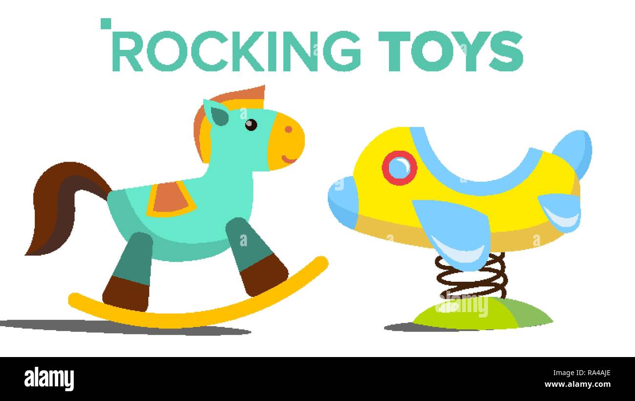 Rocking Toys Vector. Horse, Plane. Child, Kid Playground. Isolated Flat ...