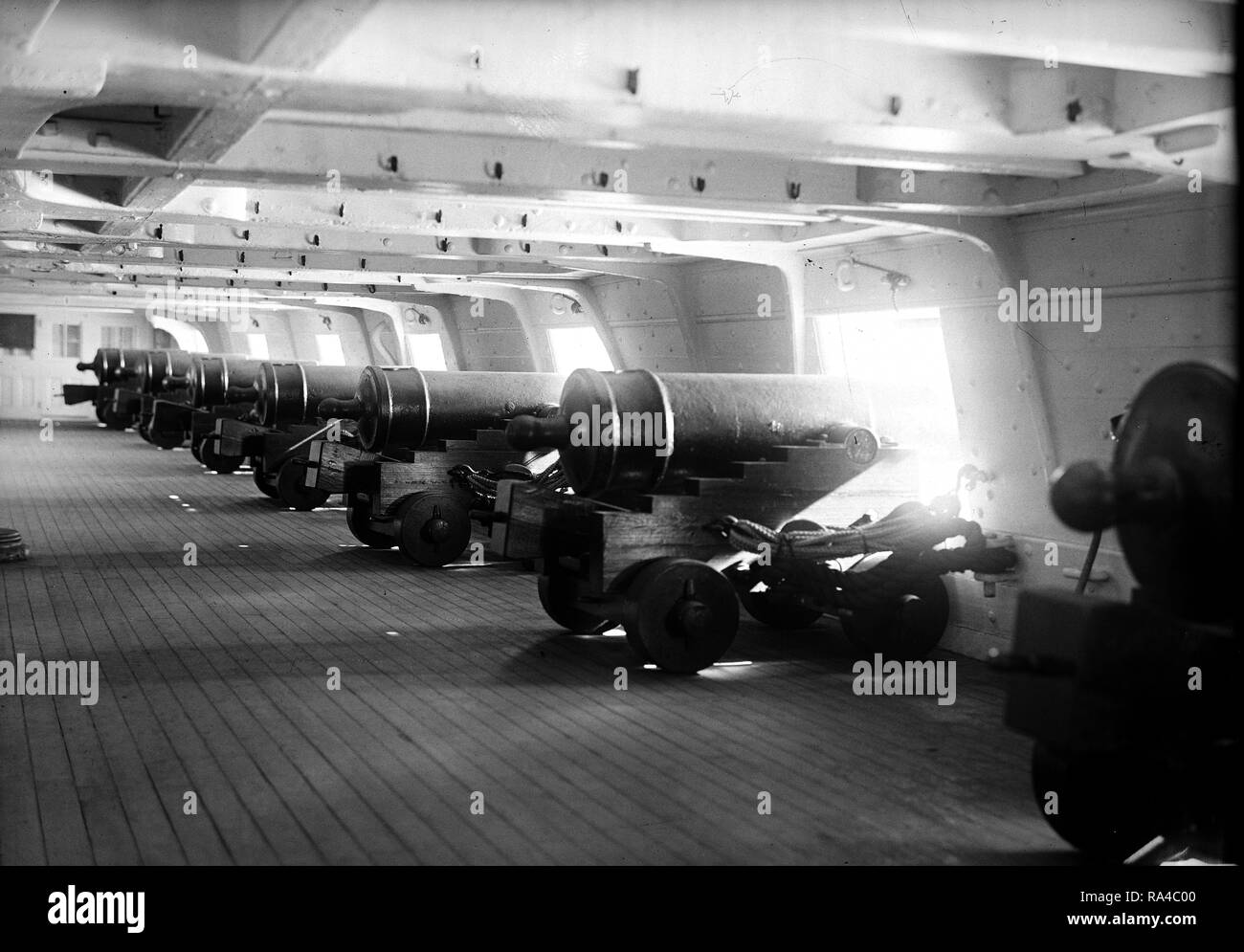 Cannons inside the U.S.S. Constellation ca. 1914 Stock Photo - Alamy