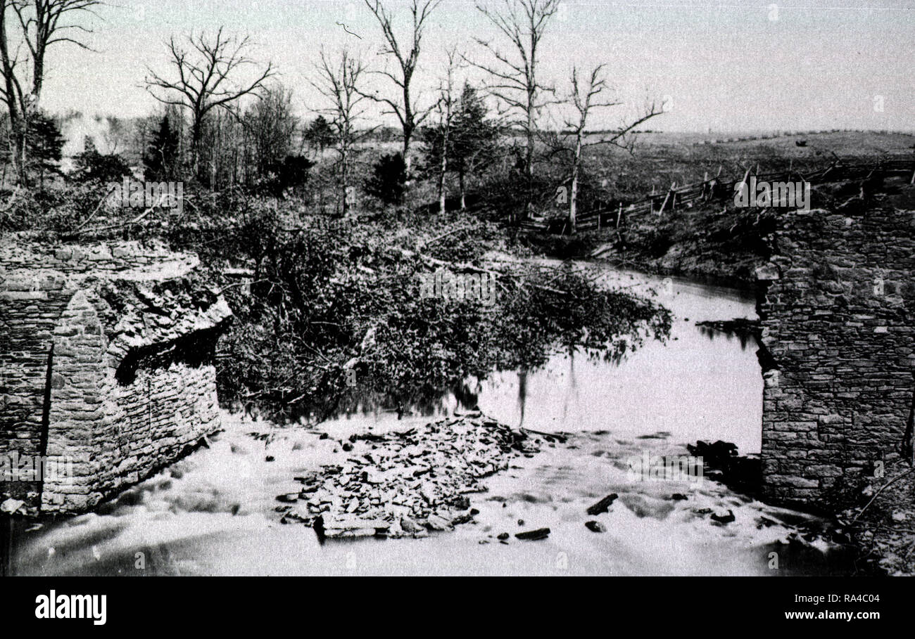 A view of a stone bridge that was destroyed by the Confederate Army ca ...