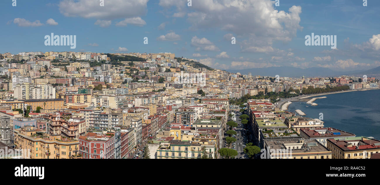 panoramic view of the city of Naples and part of the bay of Naples ...