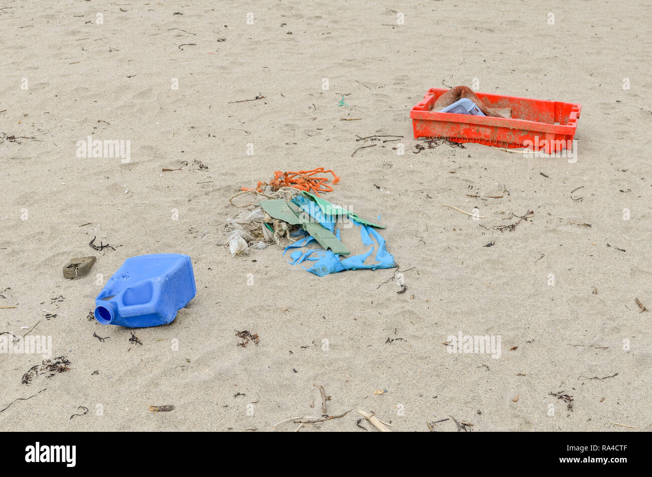 Variety of plastic pollution washed up on Perranporth Beach, North ...