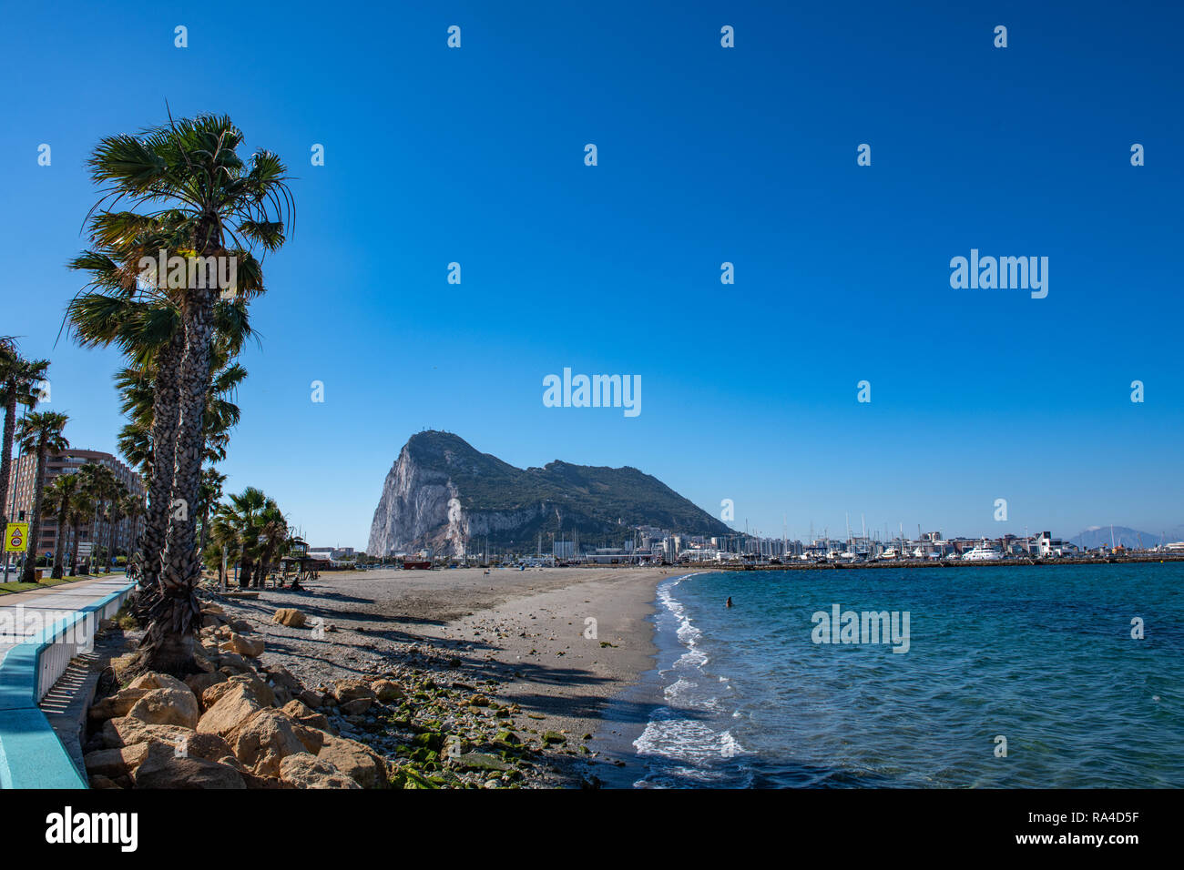 Rock of Gibraltar in Background of Shoreline Stock Photo - Alamy