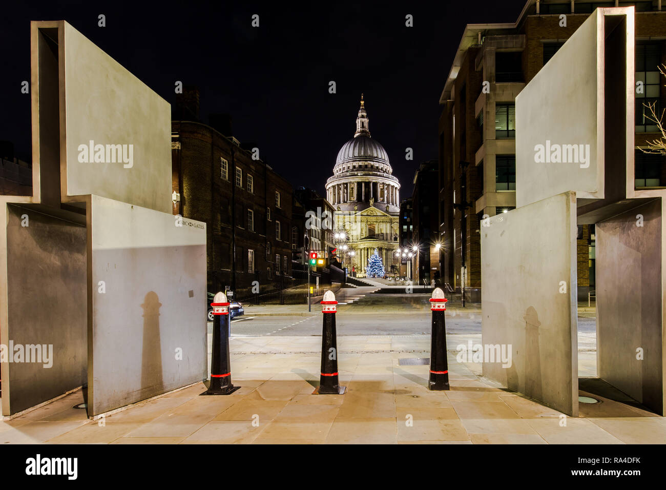 St Pauls Cathedral, London,with HSBC gates and Christmas tree taken at ...