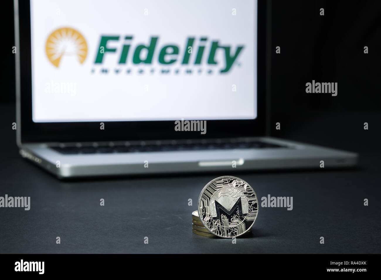 Monero coin with the Fidelity logo on a laptop screen, Slovenia ...