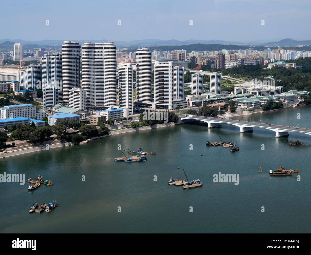 Taedong River and skyline of Pyongyang, North Korea, Asia Stock Photo ...
