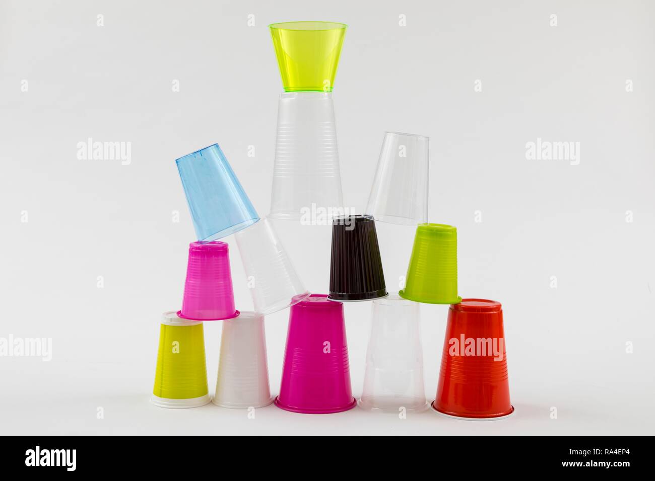 Plastic cups, many different types, shapes, colors, disposable cups ...