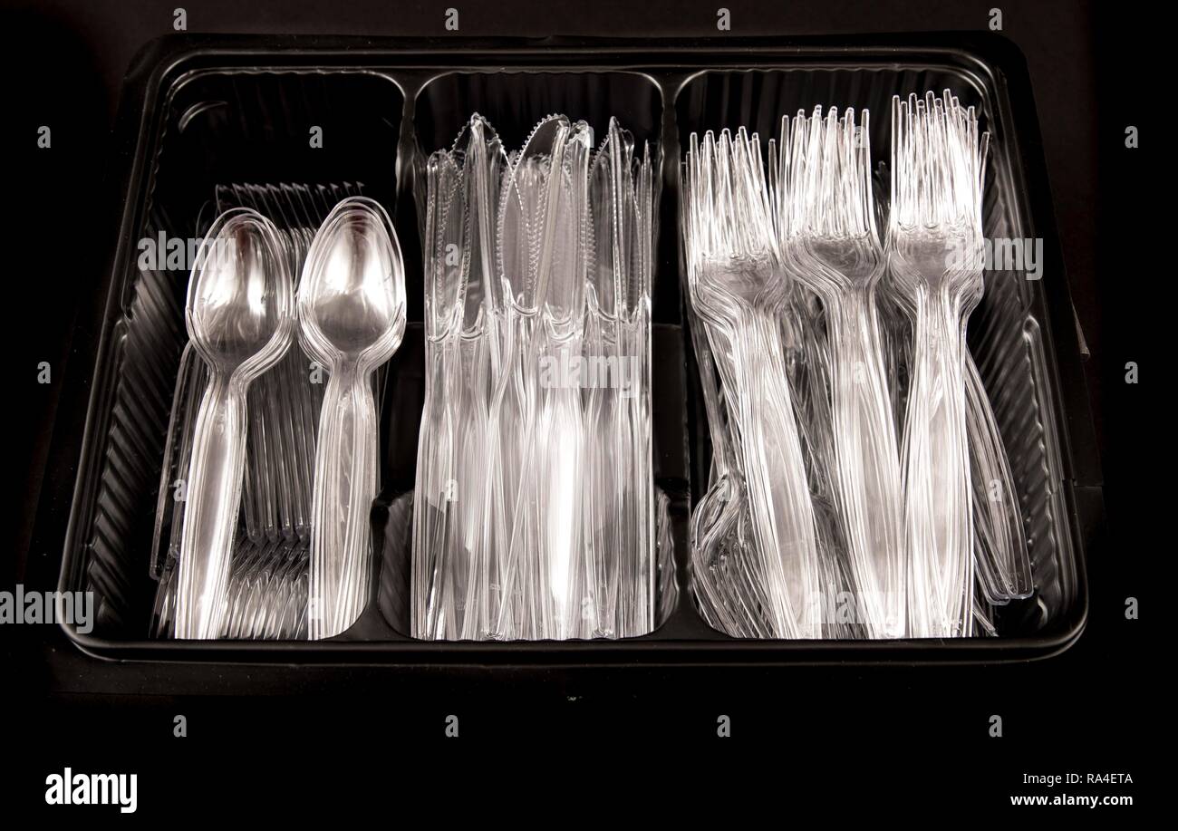 Plastic cutlery, disposable cutlery, knives, forks, spoons, plastic ...