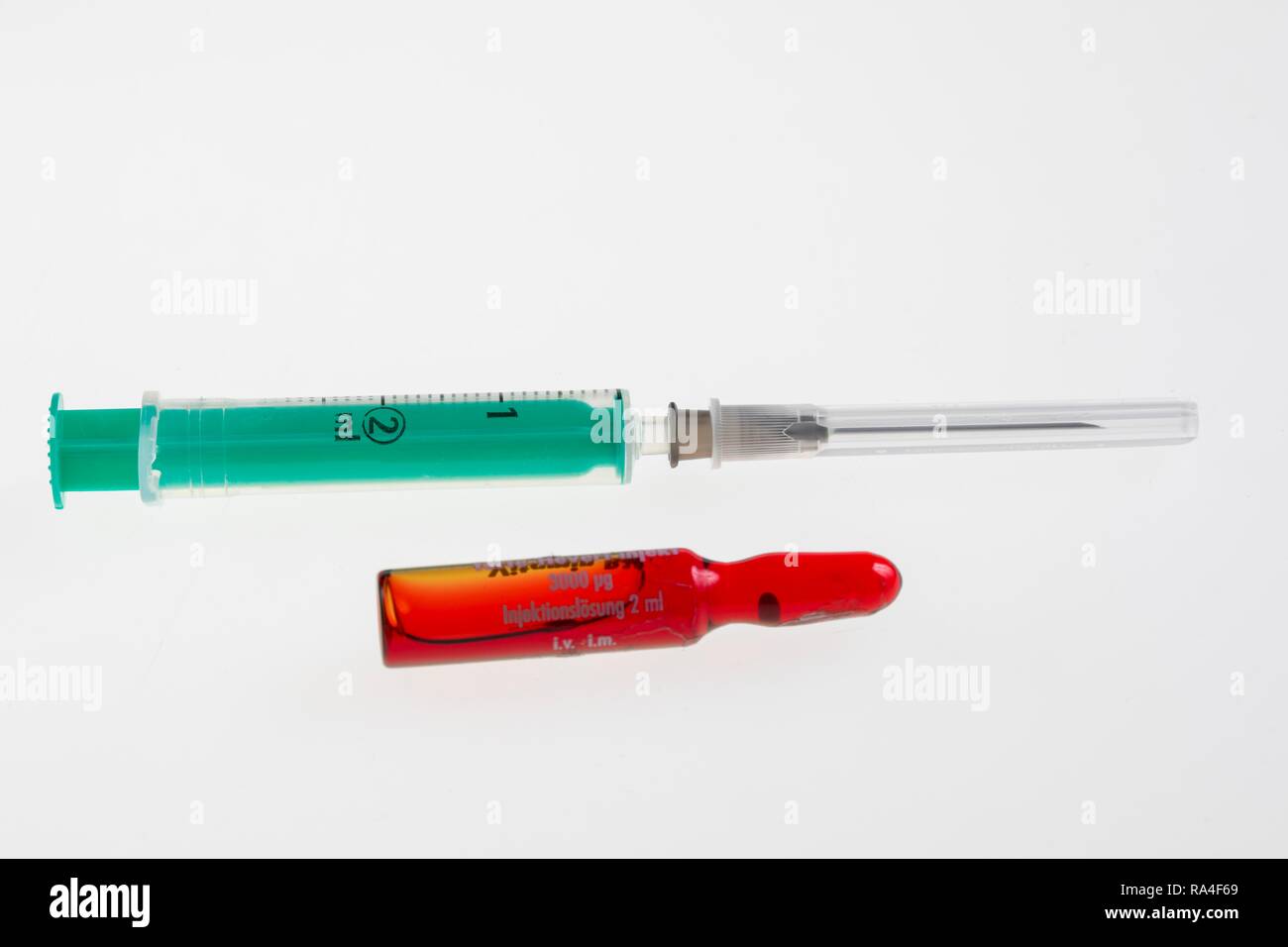 Disposable medical products, syringes, injection solutions Stock Photo ...