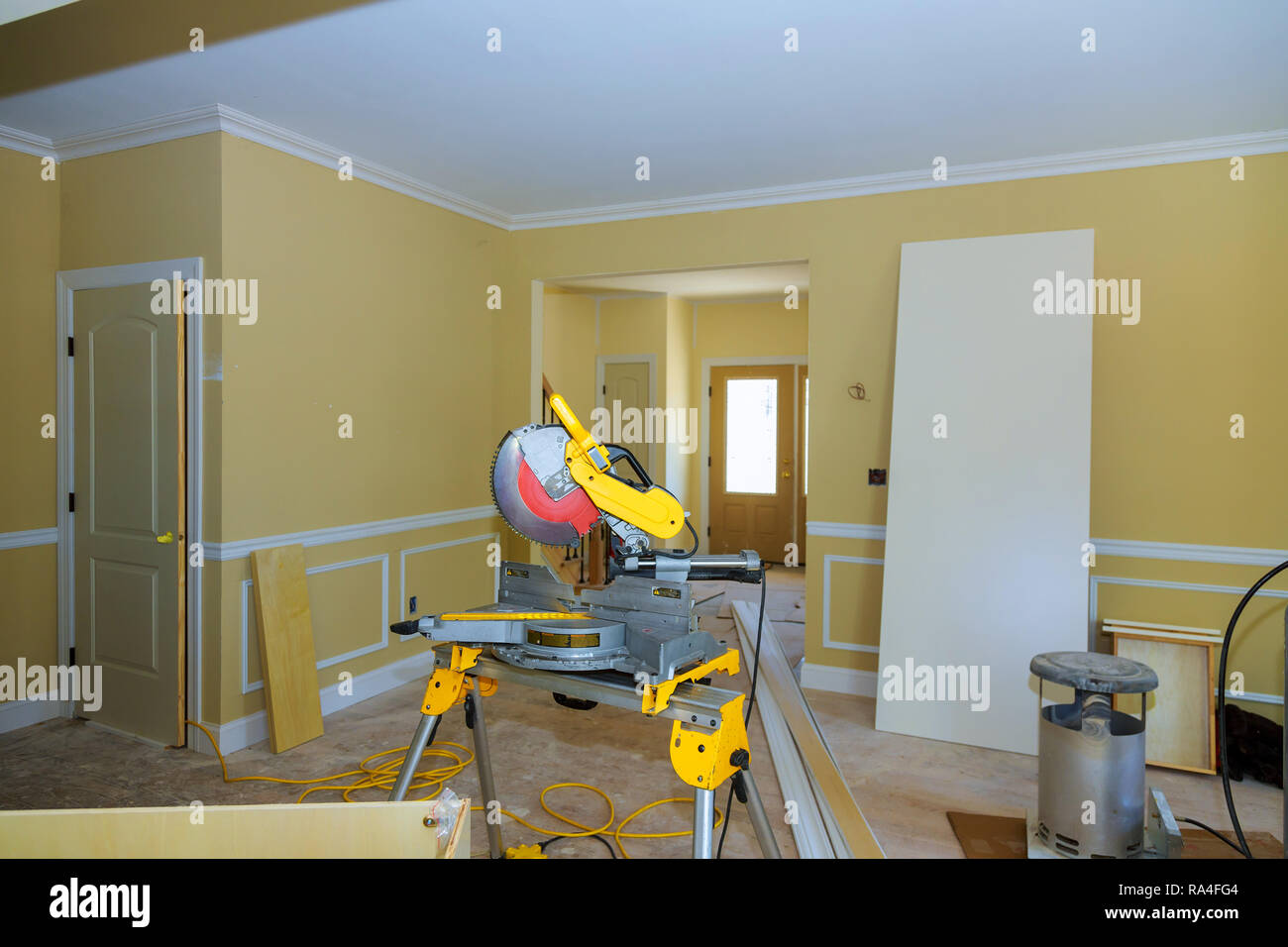 Sliding electric saw tool for construction of house, carpenter tool ...