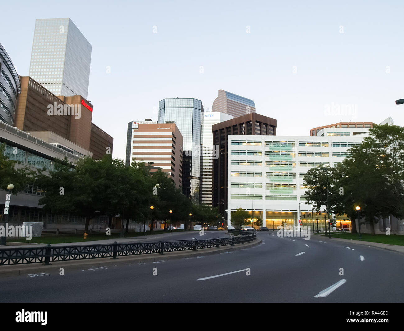 Denver, USA - October 12, 2010: Streets of Denver, Buildings and roads ...
