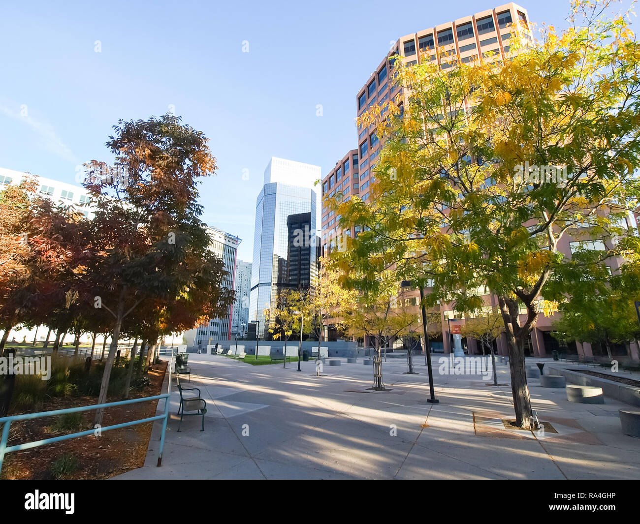 Denver, USA - October 12, 2010: Streets of Denver, Buildings and roads ...