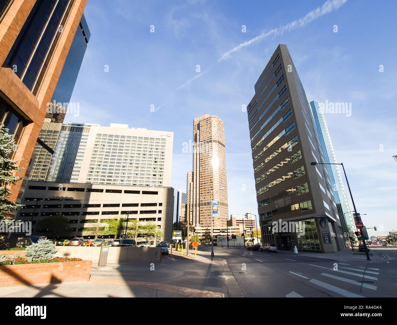 Denver, USA - October 12, 2010: Streets of Denver, Buildings and roads ...