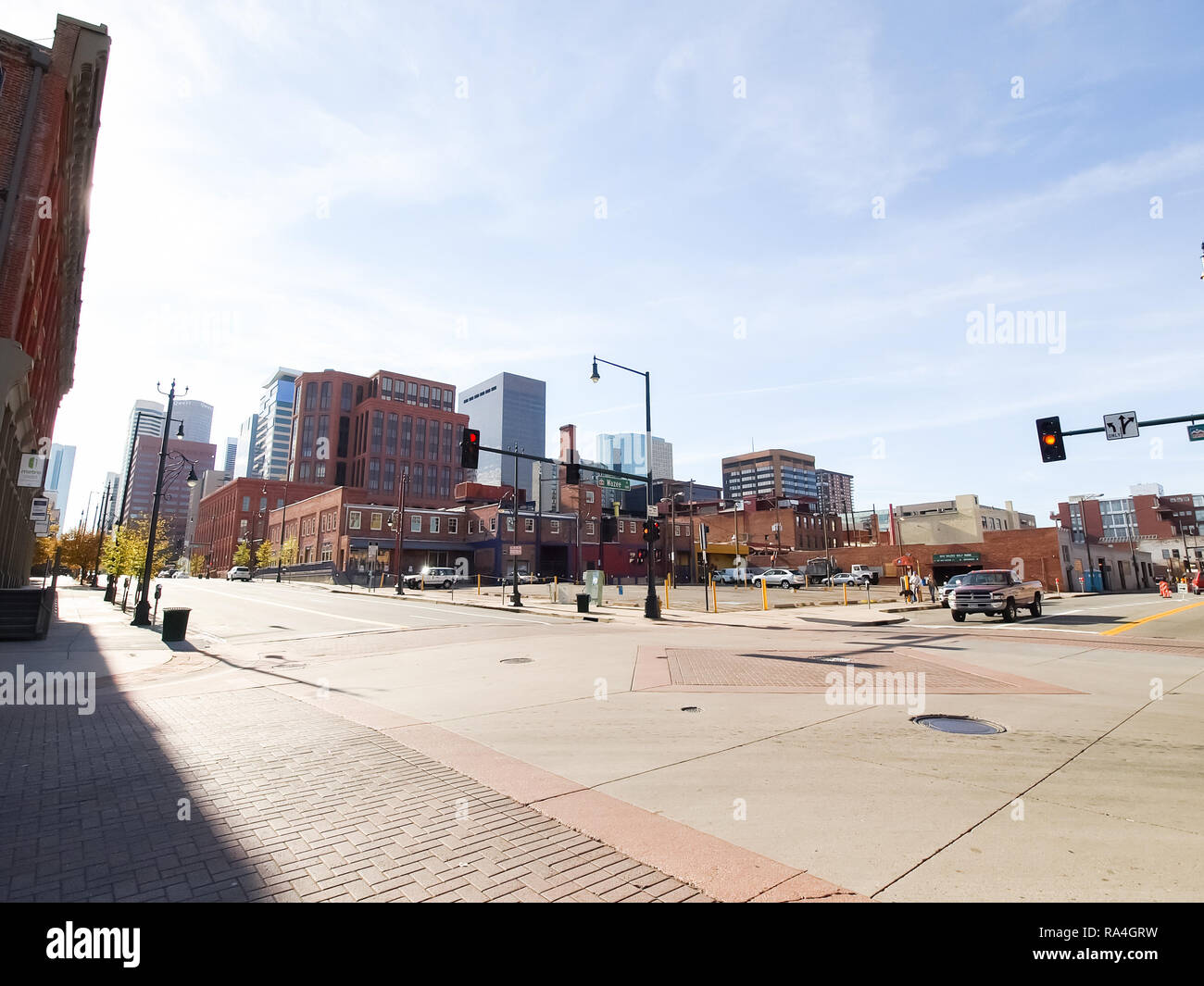 Denver, USA - October 12, 2010: Streets of Denver, Buildings and roads ...