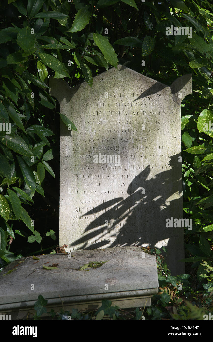 Oldest grave of Elizabeth Jackson in Highgate cemetery London England ...
