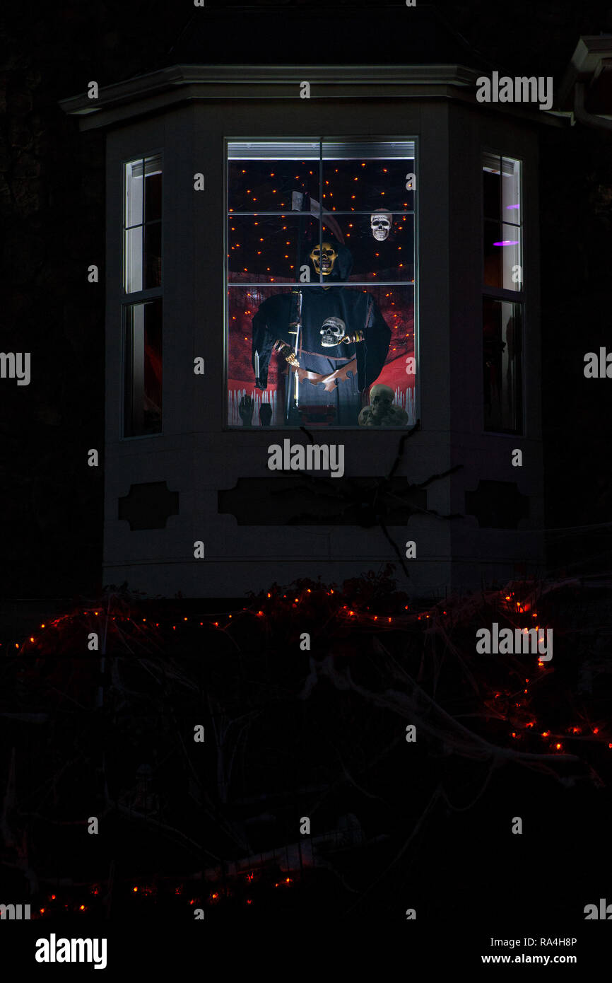 Skeleton in window Stock Photo - Alamy