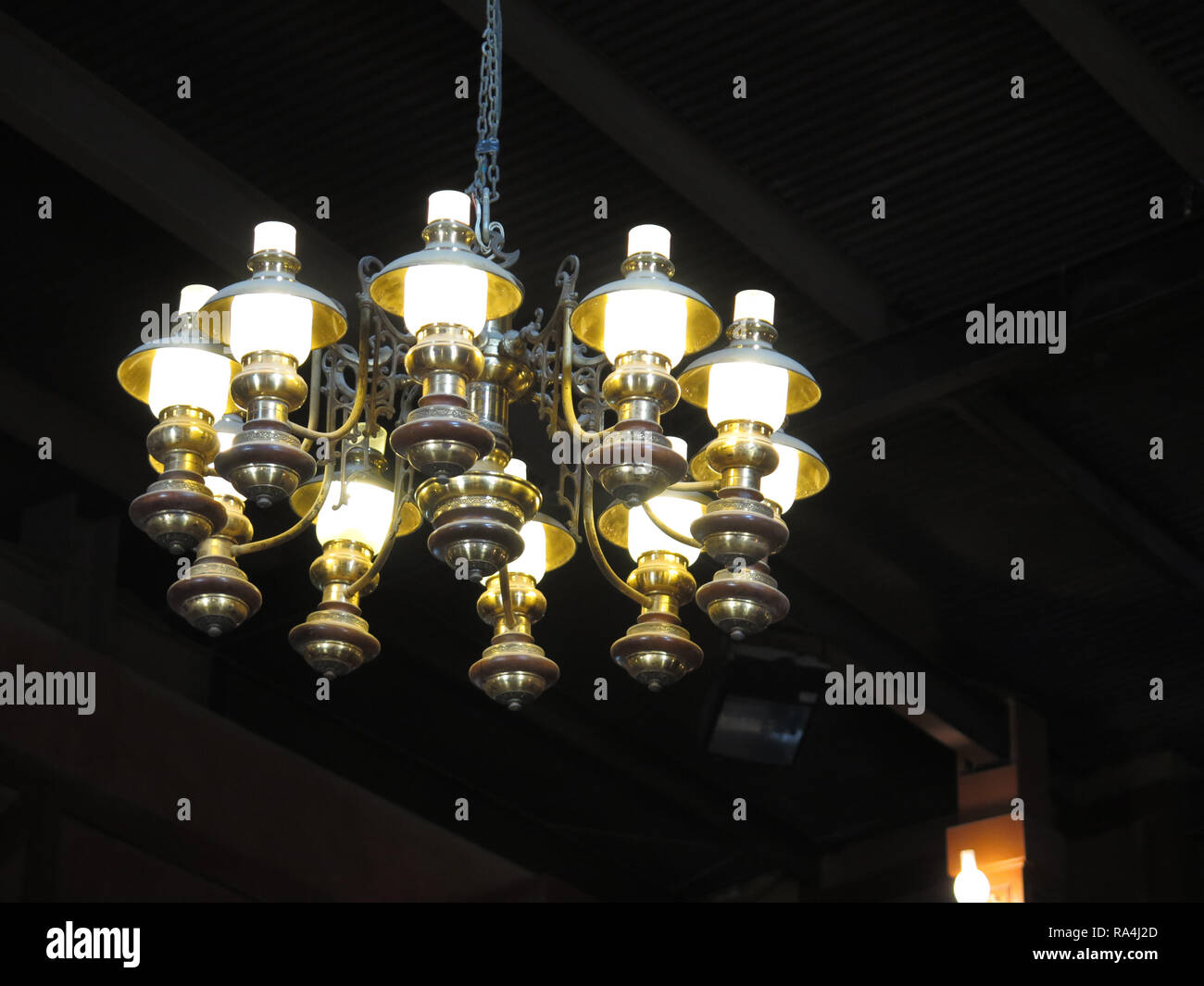 Close-up of Old metal and glass Ceiling Light Stock Photo - Alamy