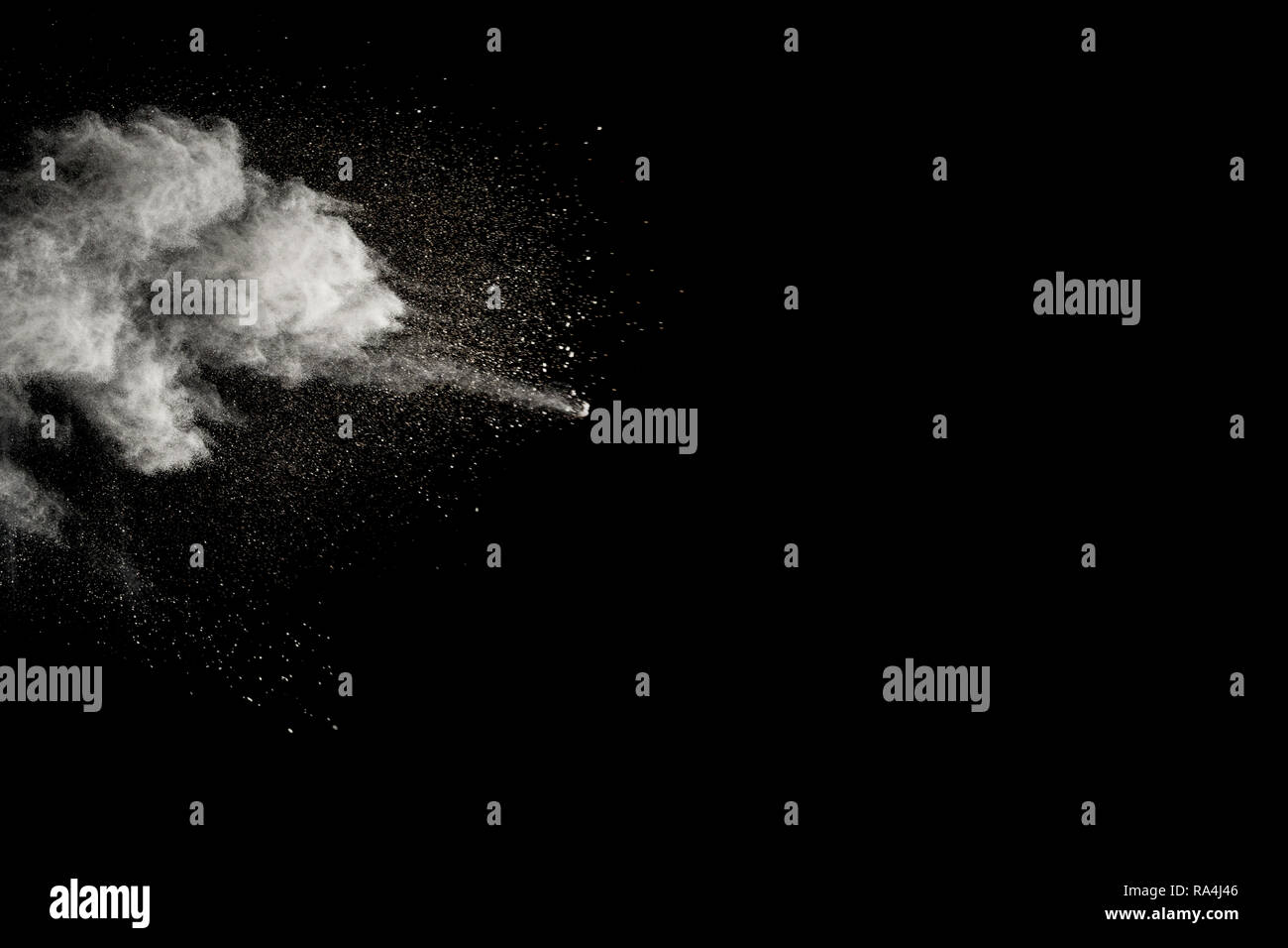 white powder explosion and splash on black background Stock Photo - Alamy