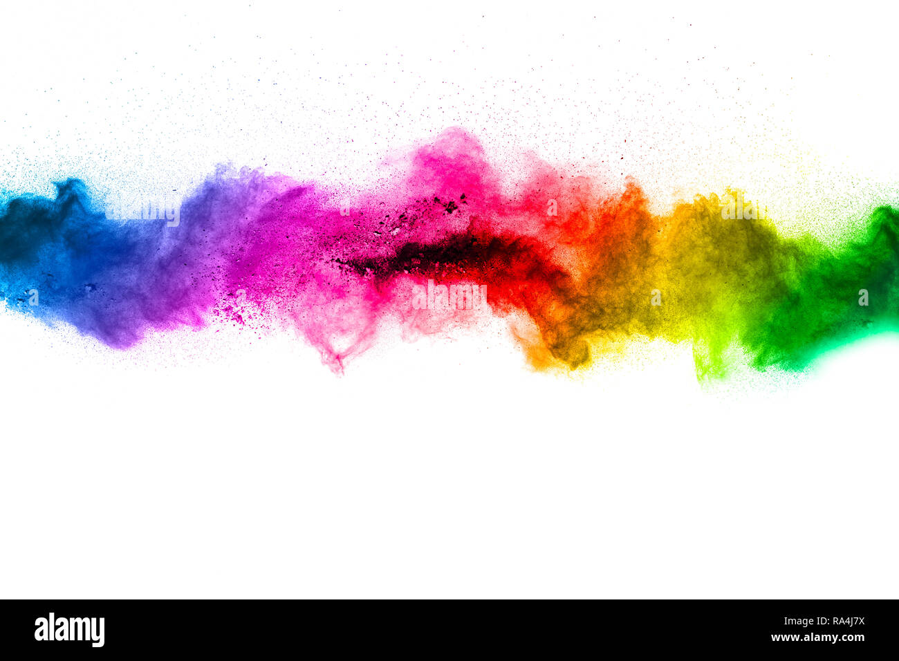 Multicolored powder explosion on white background. Colored cloud ...