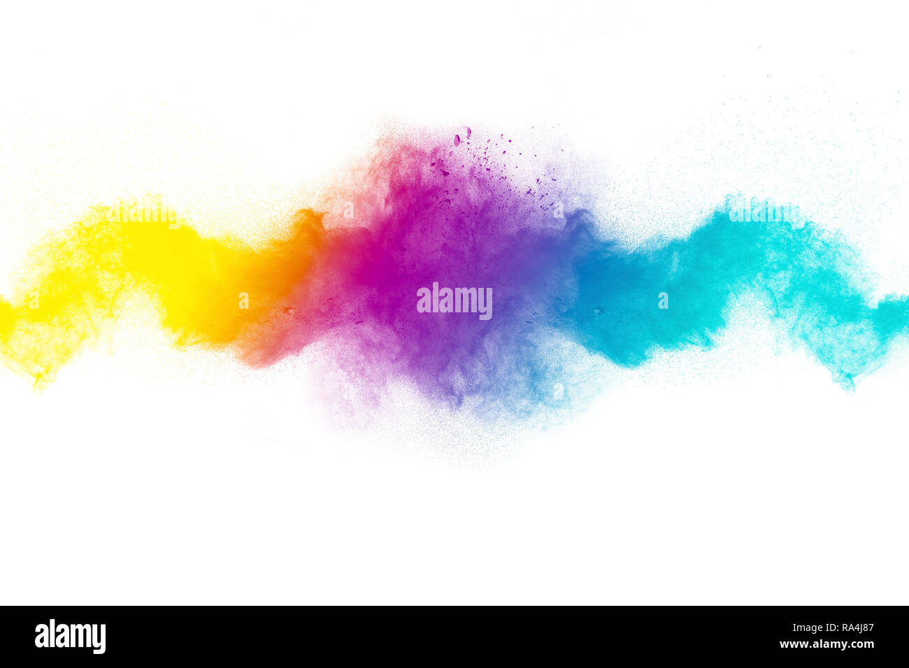 Multicolored powder explosion on white background. Colored cloud ...