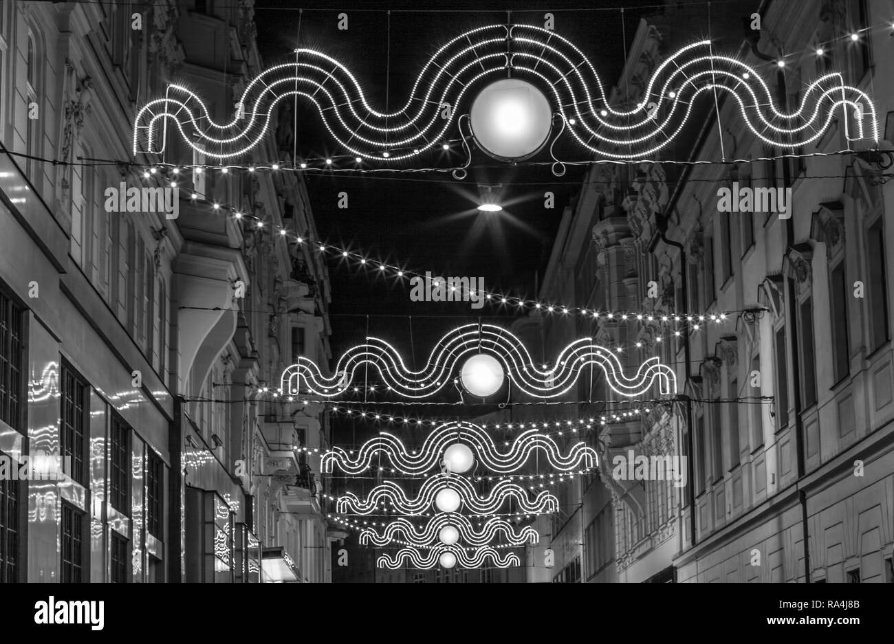 Christmas decoration market in Black and White Stock Photos & Images ...