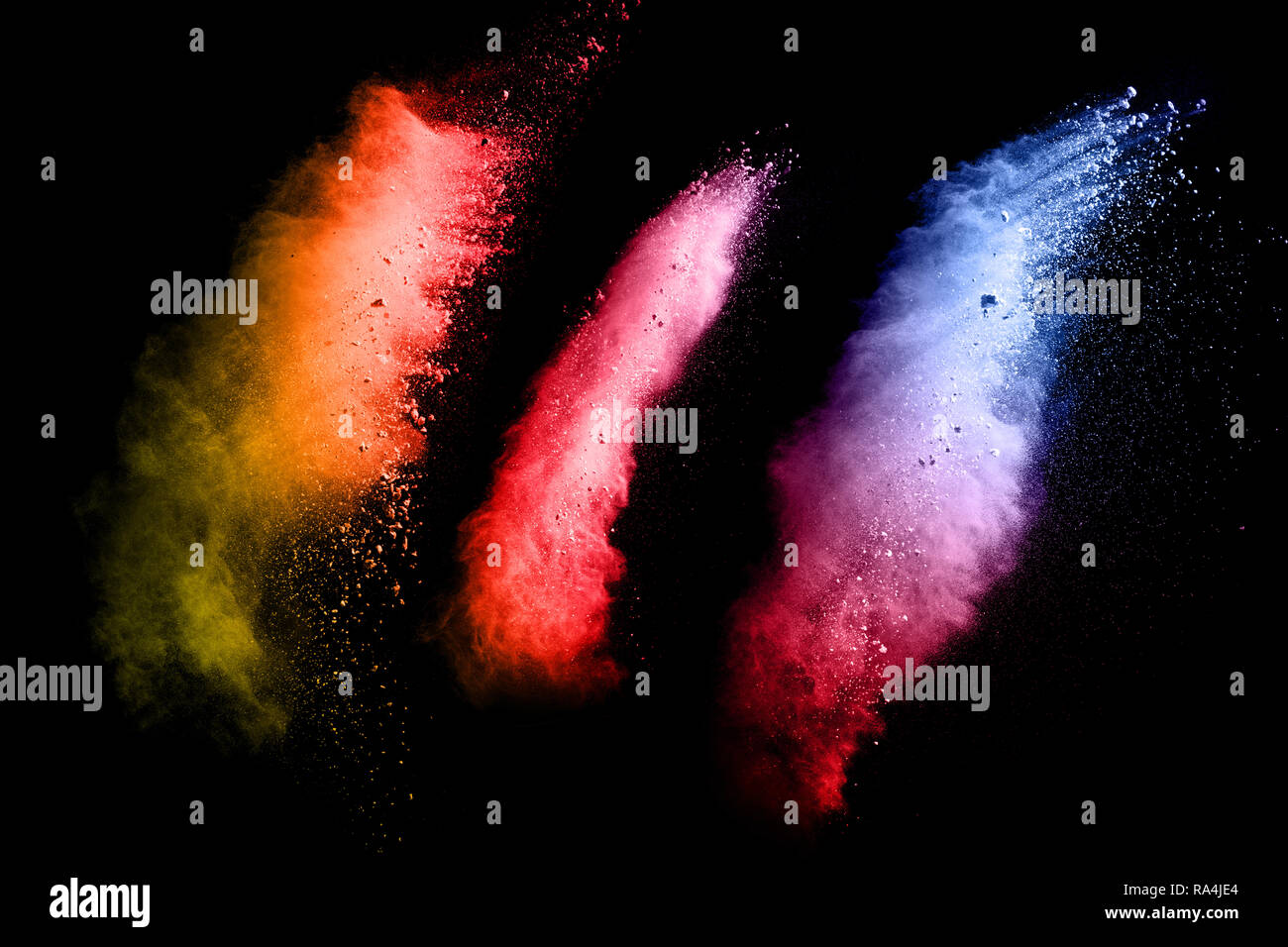 Bizarre forms of powder painted and flour combined explode in front of ...