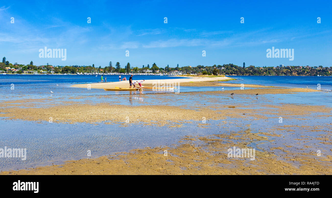 Point Walter sandbar extending out into the Swan River in in Bicton ...