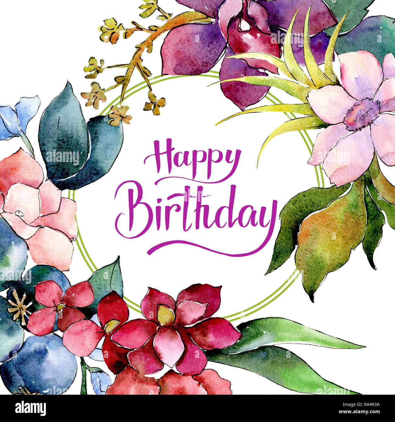 Red and purple floral botanical flower bouquet. Watercolor background ...