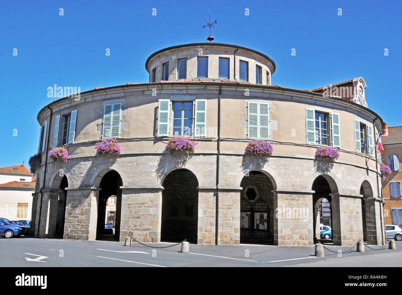 The round town hall of Ambert made famous by Jules Romain and his work ...