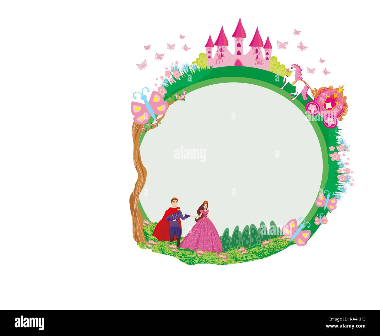 Princess with prince and the carriage - frame Stock Vector Image & Art ...