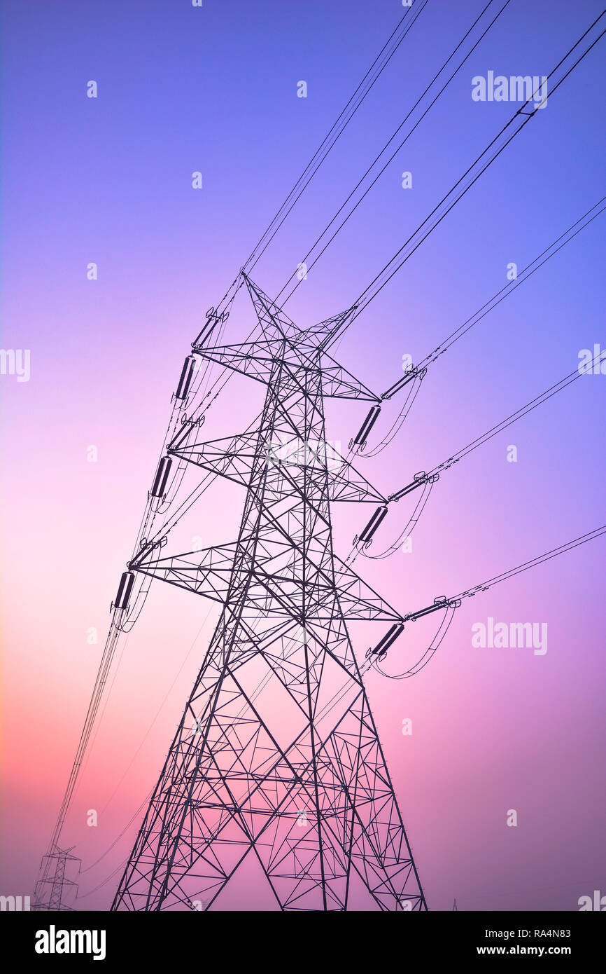 Electric Pylon in a vibrant sky bacground Stock Photo - Alamy