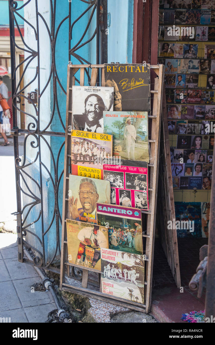rack of vinyl albums outside old store in street in havana cuba Stock ...
