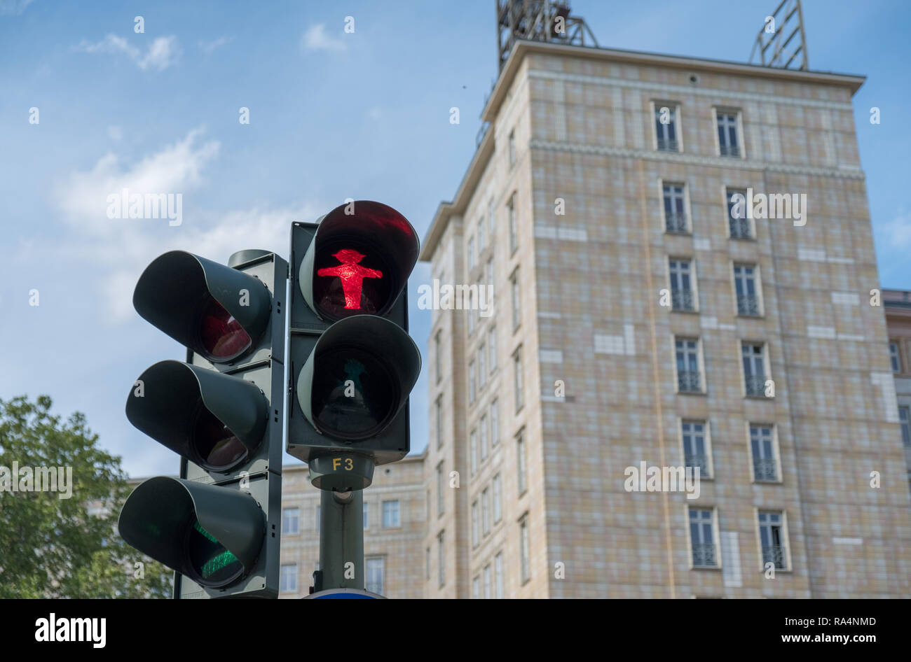 Street walking sign in the old East Berlin part of city showing ...