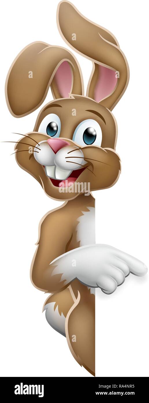 Easter Bunny Rabbit Pointing Cartoon at Sign Stock Vector Image & Art ...