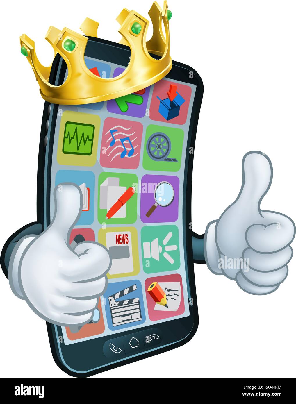 Mobile Phone King Crown Thumbs Up Cartoon Mascot Stock Vector Image ...