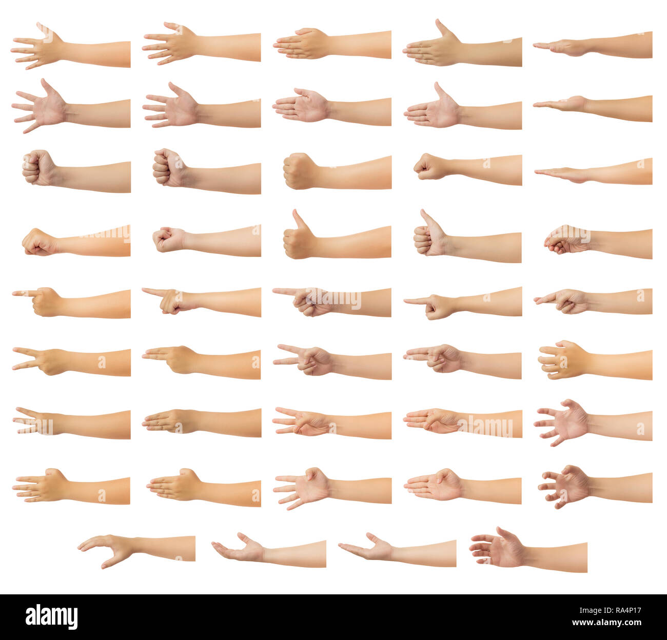 Set of human hand in multiple gesture isolate on white background with ...