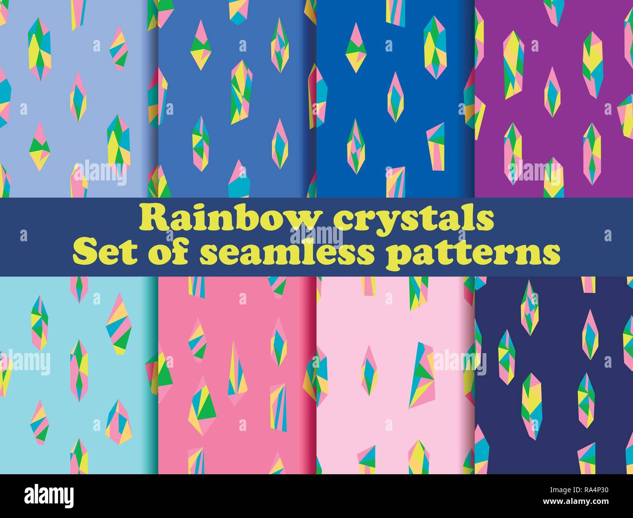 Rainbow crystals seamless pattern set. Background for promotional ...
