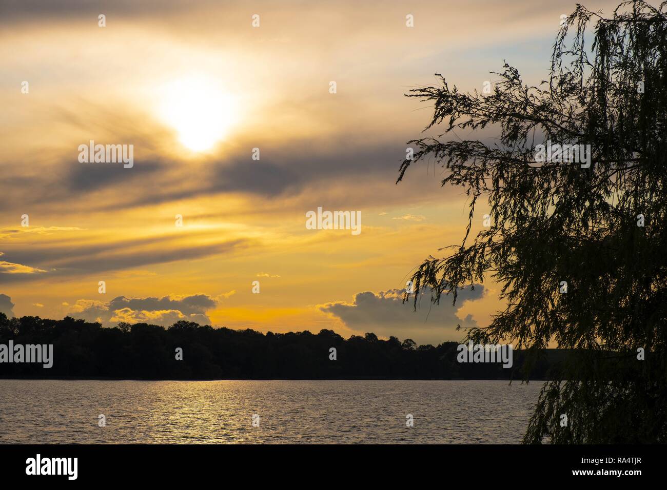 Elk, Masuria region / Poland - 2018/08/15: Panoramic sunset view over ...