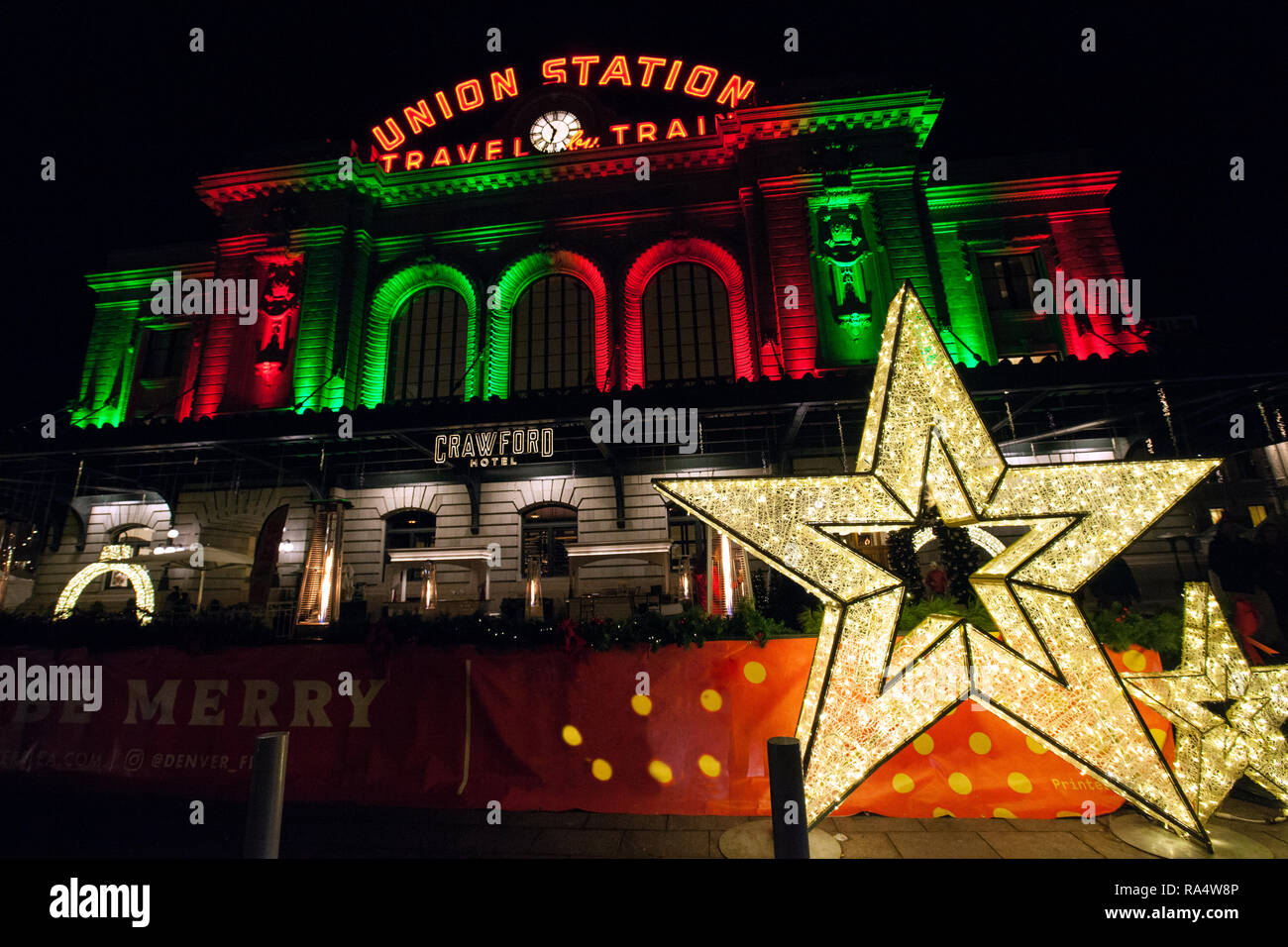 Union Station Holiday Lights at Night Stock Photo - Alamy