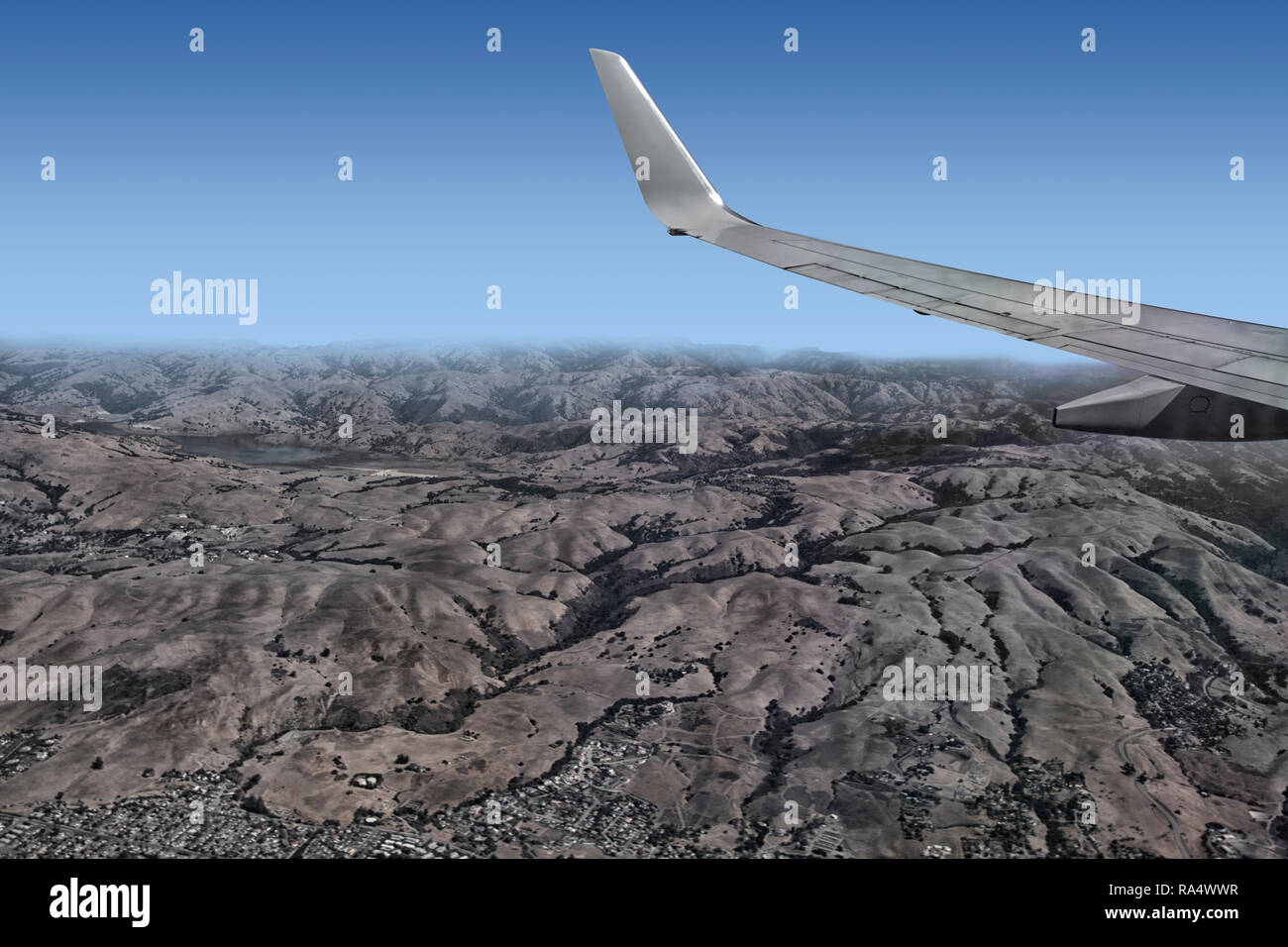 Aerial view of Death Valley with airplane wing, USA Stock Photo - Alamy