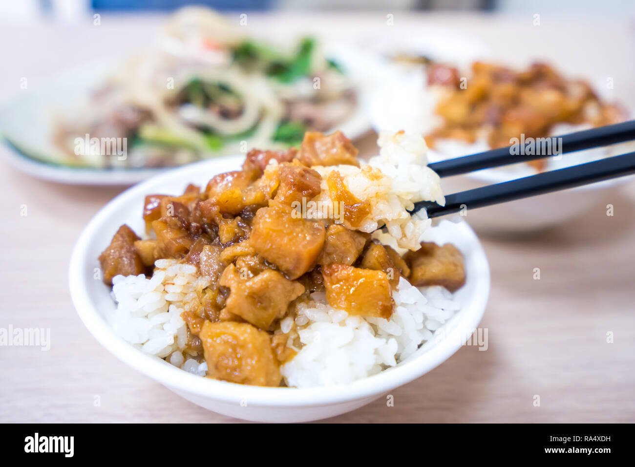 Taiwan famous food - Braised pork over rice. Soy-stewed pork rice ...