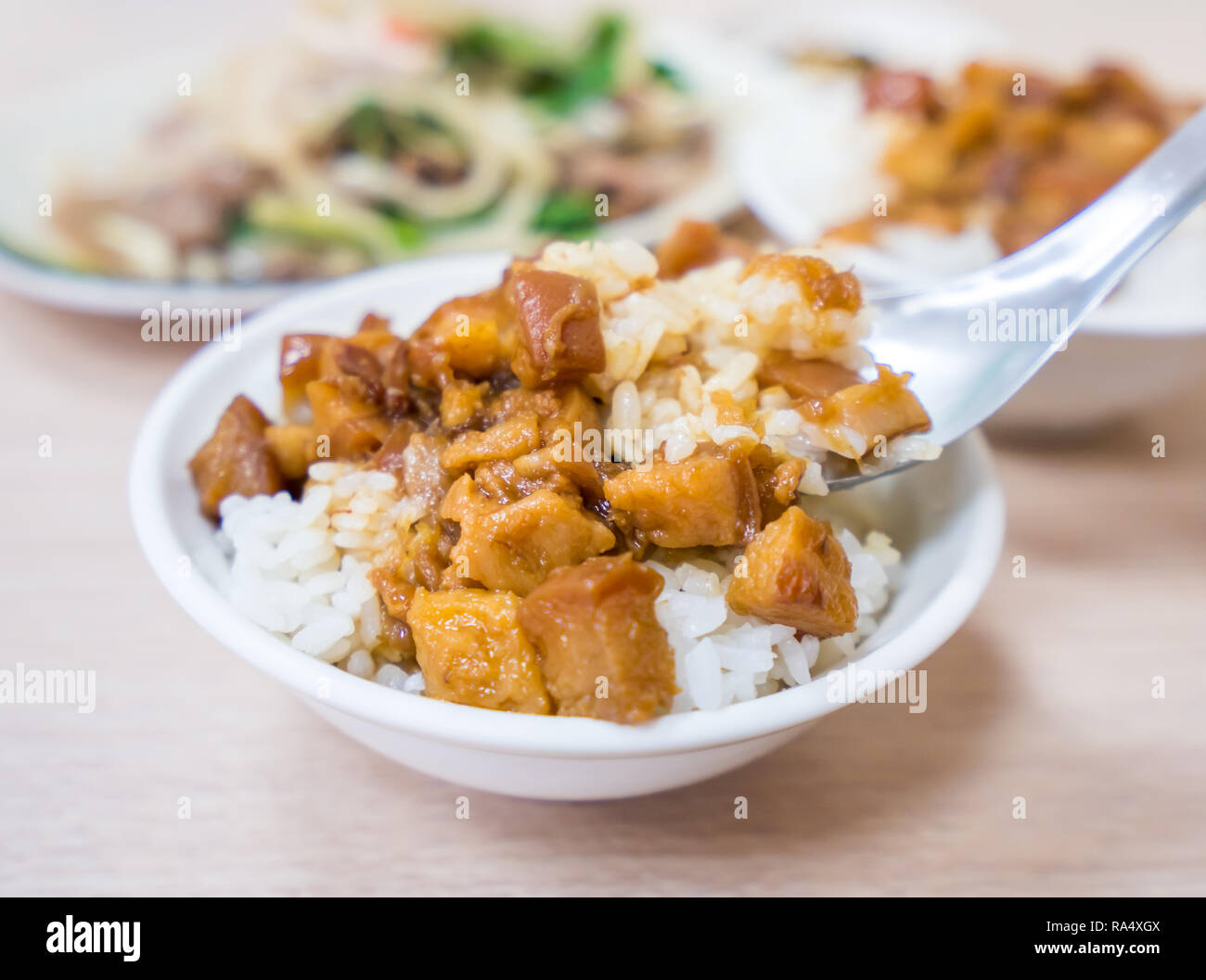 Taiwan famous food - Braised pork over rice. Soy-stewed pork rice ...