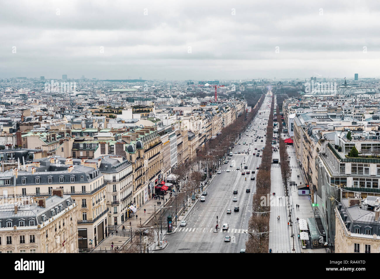 Paris, France - January 28, 2018: Aerial view of the iconic Avenue des ...