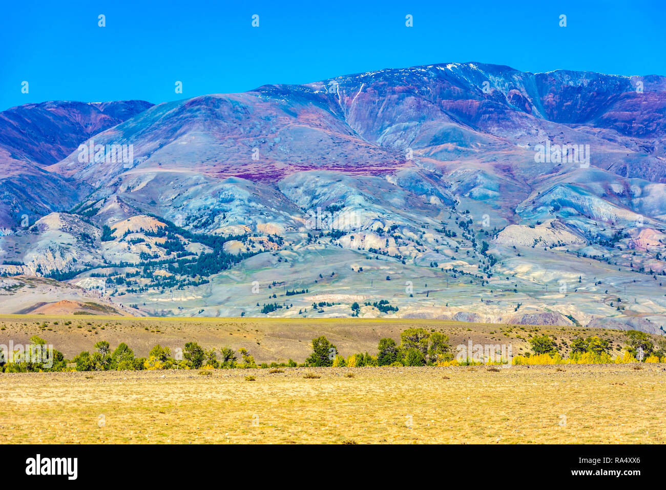 Multi-colored mountains in the valley of the river Kyzyl-Chin, Chui ...