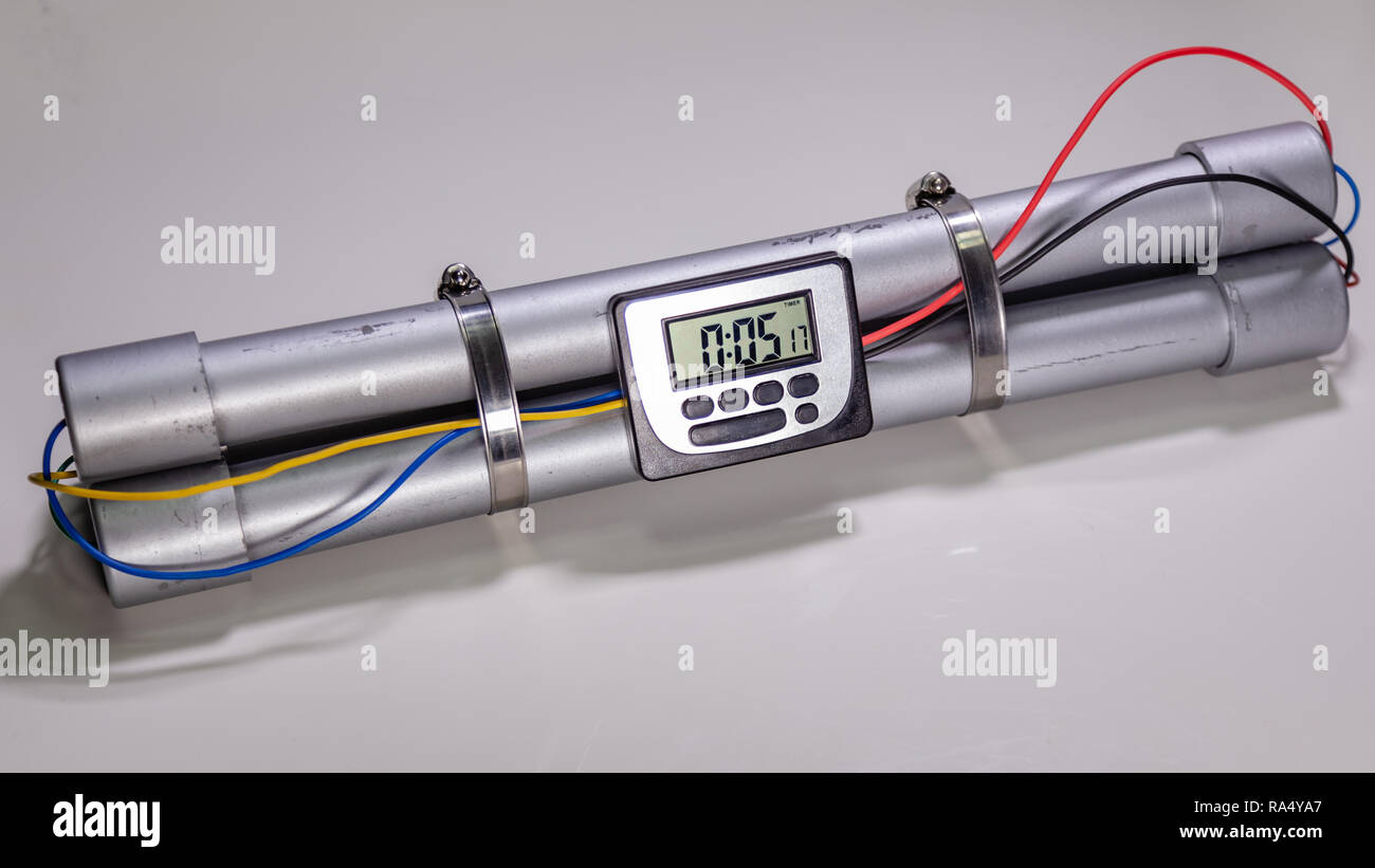 Pipe bomb with an lcd clock timer to trigger detonation on white ...