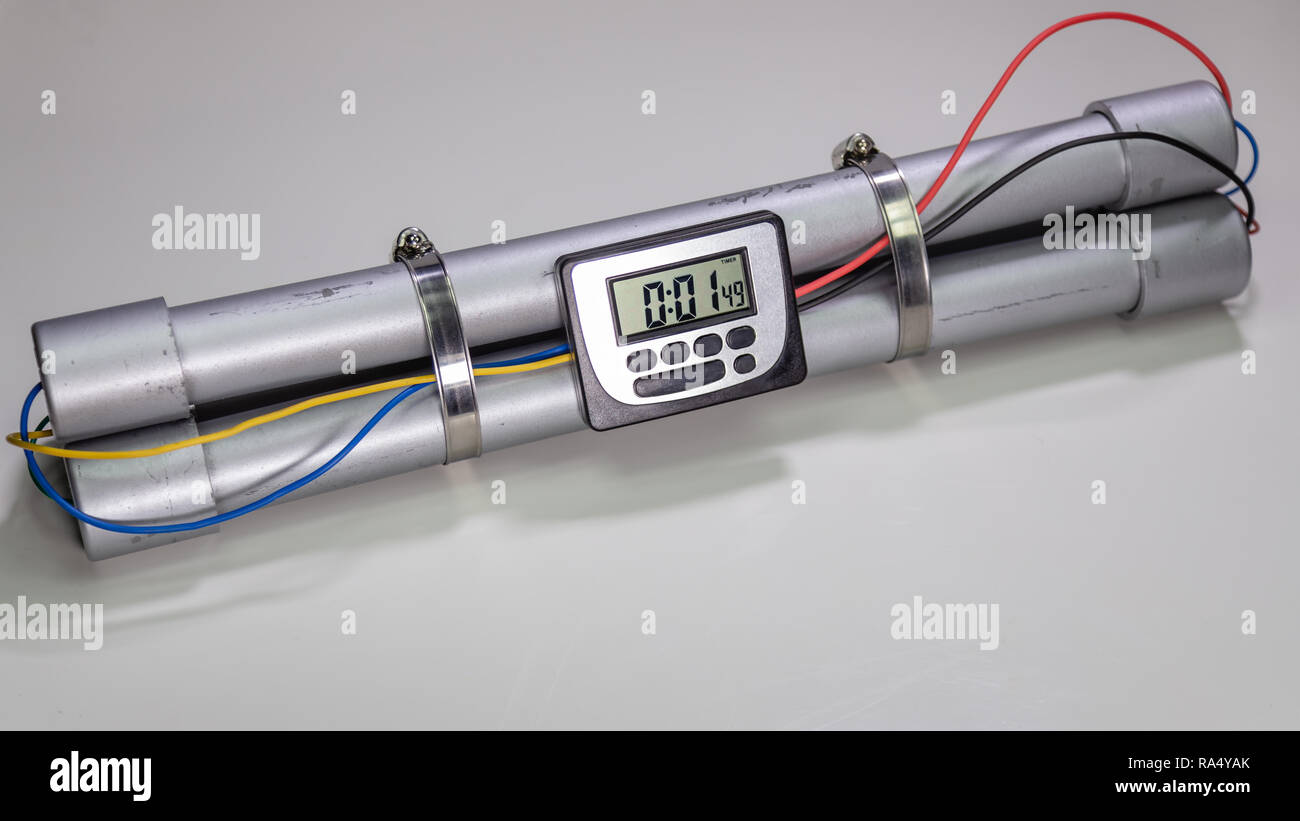 Pipe bomb with an lcd clock timer to trigger detonation on white ...
