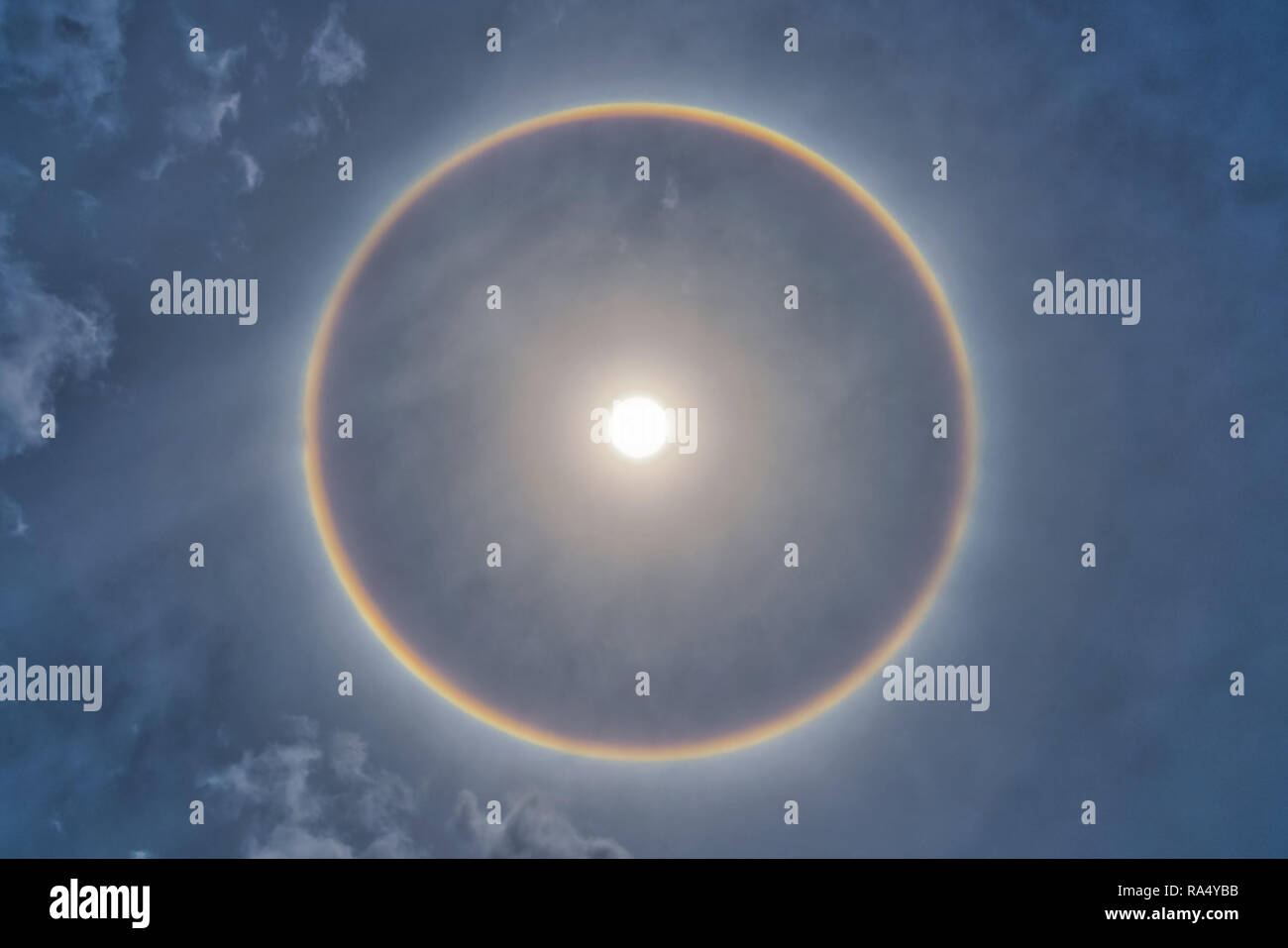 Bright sun with halo - optical phenomena, produced by sunlight ...