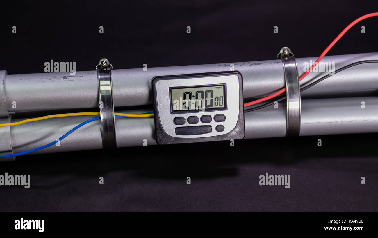 Pipe bomb with an lcd clock timer to trigger detonation on black ...