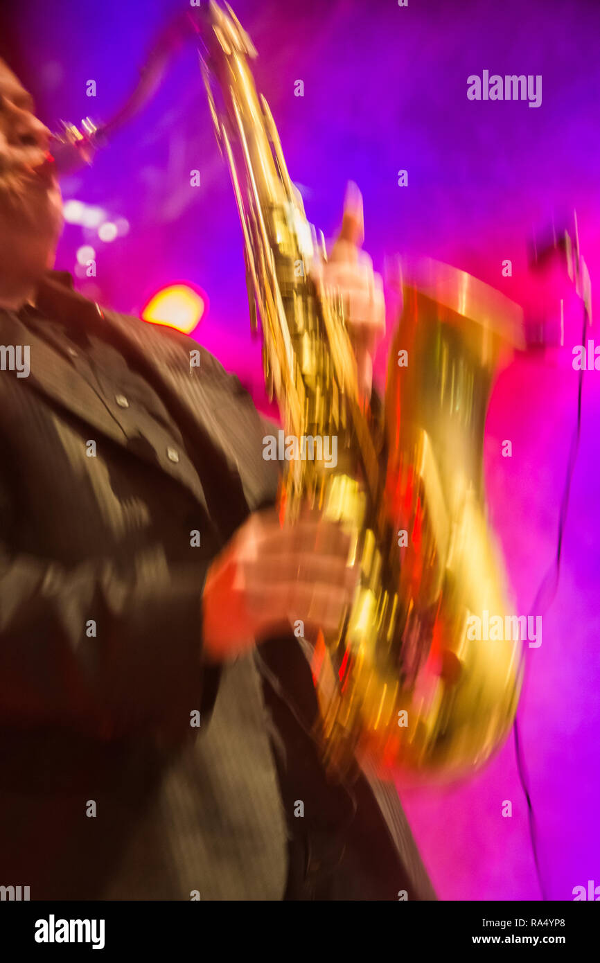 Sax player going crazy, multiples exposure art Stock Photo - Alamy