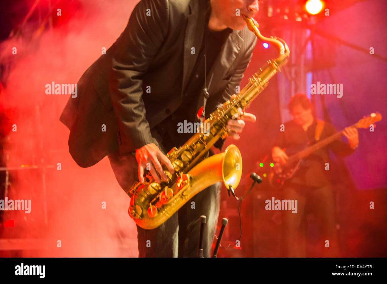 Sax player going crazy, multiples exposure art Stock Photo - Alamy